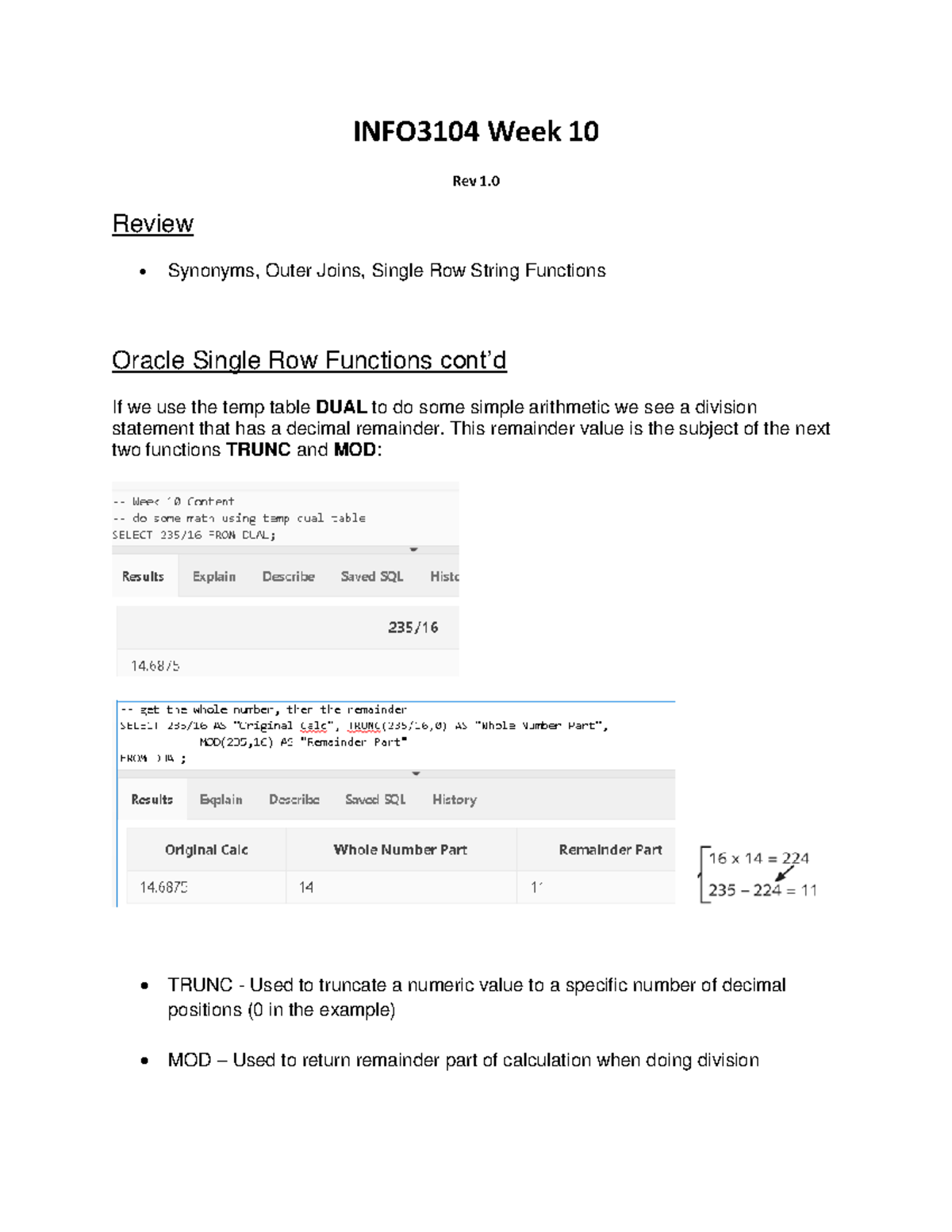 Week10 Lecture Notes 10 Warning Tt Undefined Function 32 Info3104 Week 10 Rev 1 Review