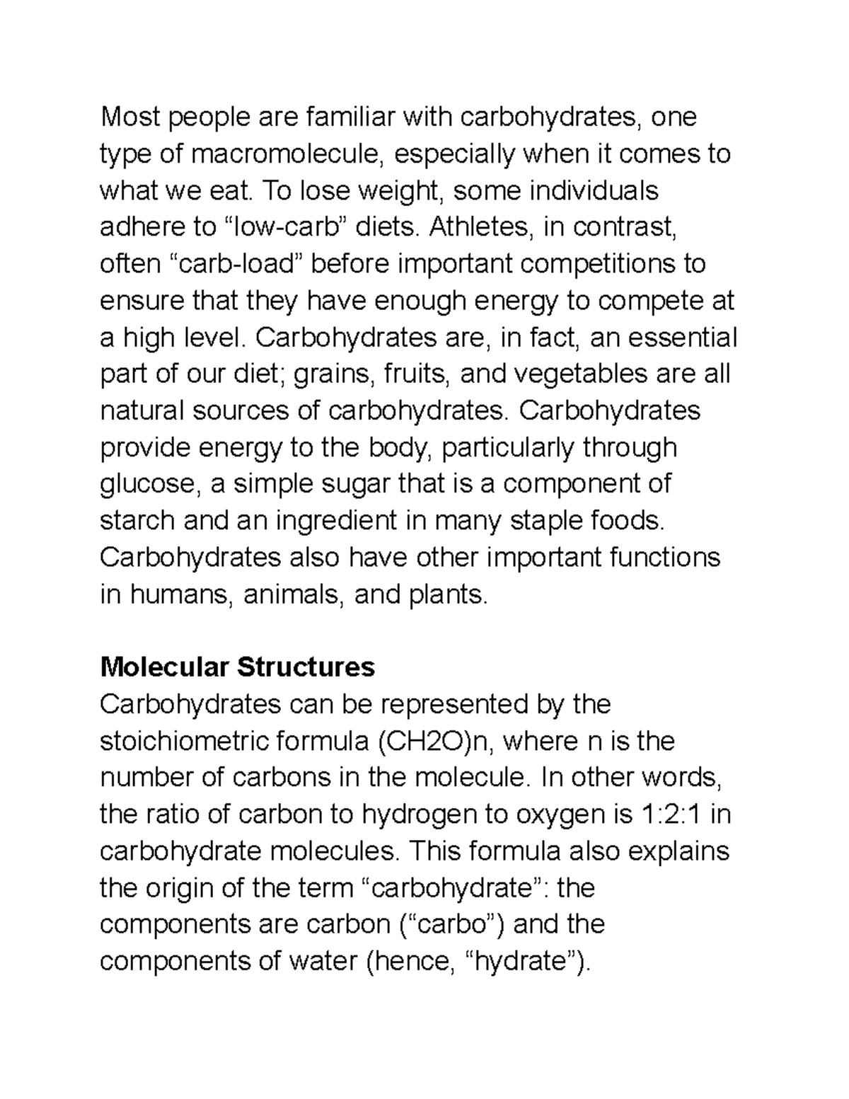 BIOL 1345 Module 2 Carbohydrates - Most people are familiar with ...