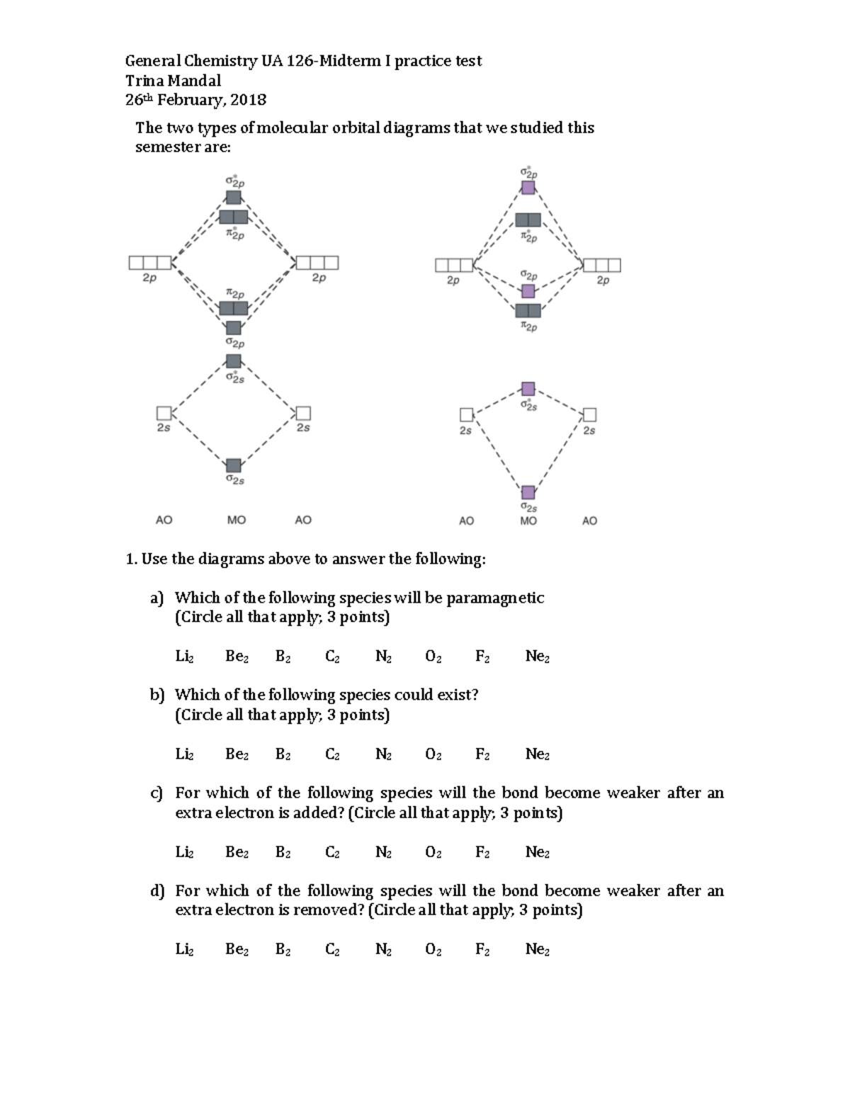 Microsoft Word - Gen Chem II midterm I practice test 2018 .docx - Trina ...
