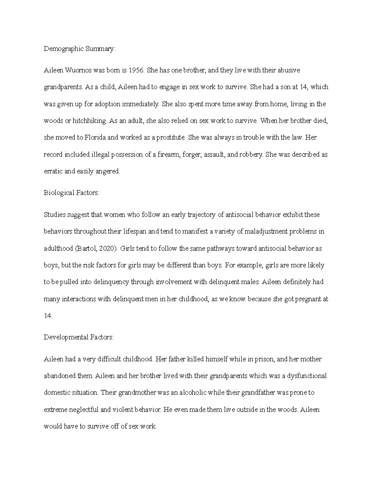 Milestone Two - Demographic Journal - Demographic Summary: Aileen ...