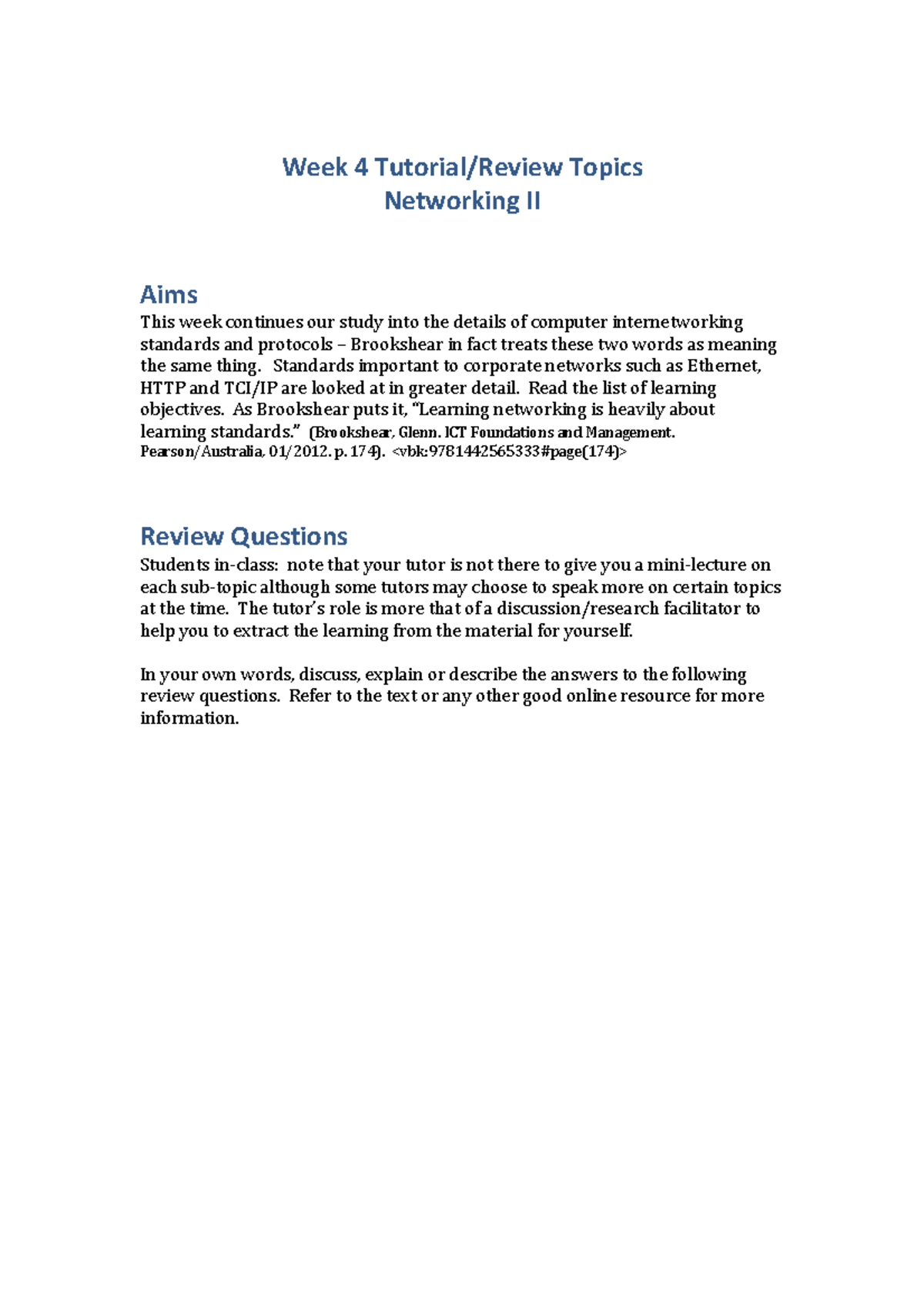 20246 Week-04-tute - tutorial solutions - Week 4 Tutorial/Review Topics ...
