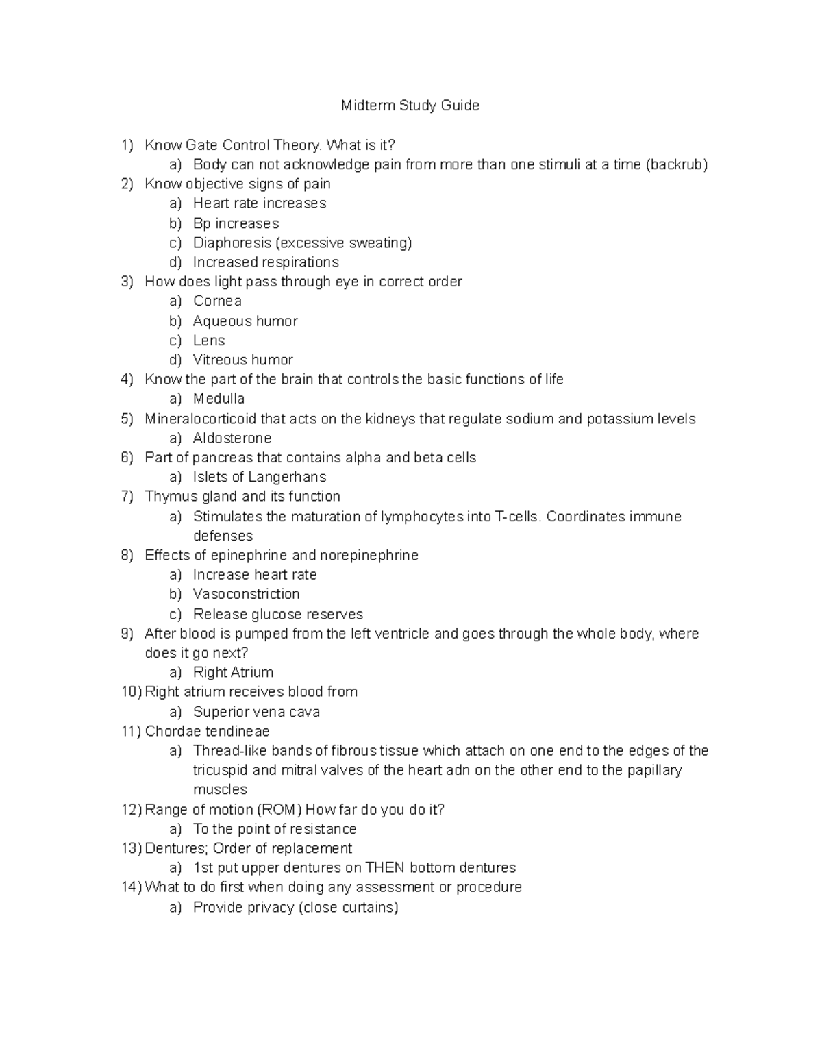 Midterm Study Guide - Midterm Study Guide Know Gate Control Theory ...