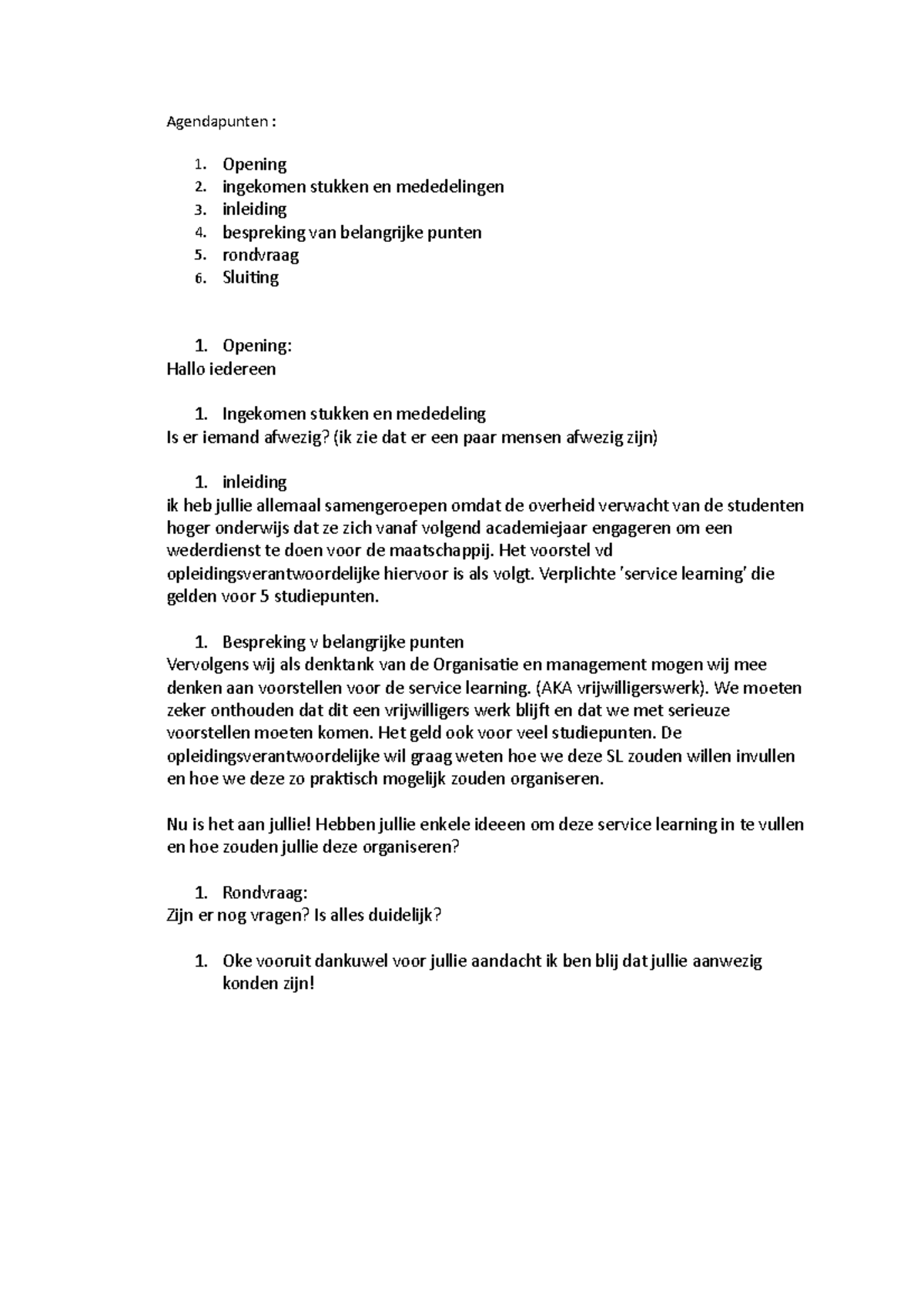 Vergadering 16 maart - Voorbeeld van hoe je voorzitter kan zijn voor de ...