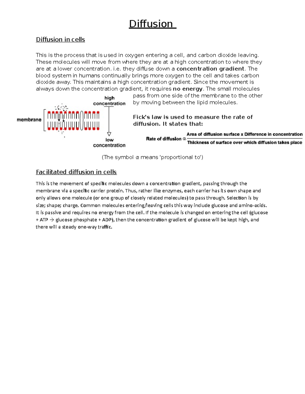 Diffusion summary - Diffusion Diffusion in cells This is the process ...