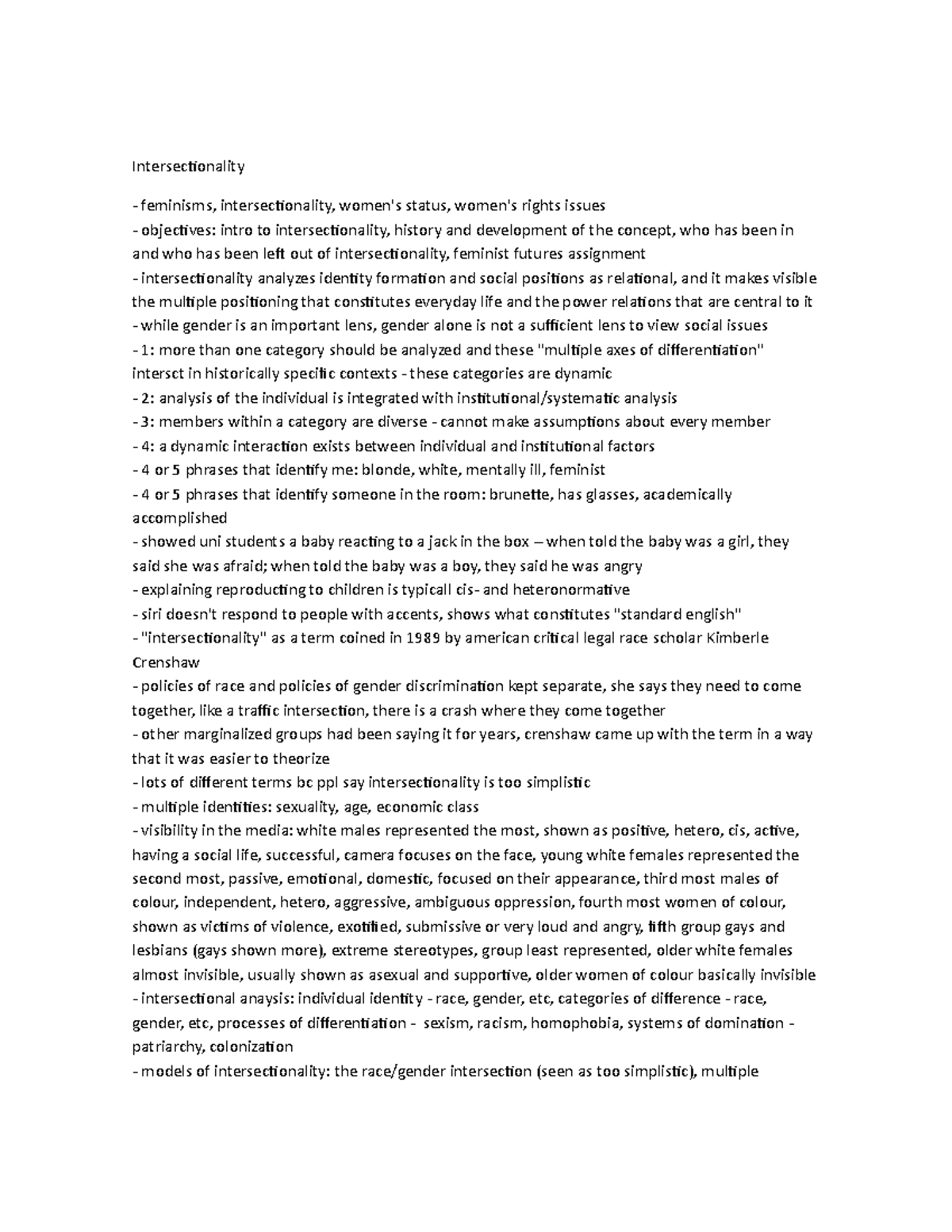 Lecture notes, Intersectionality - Intersectionality feminisms ...