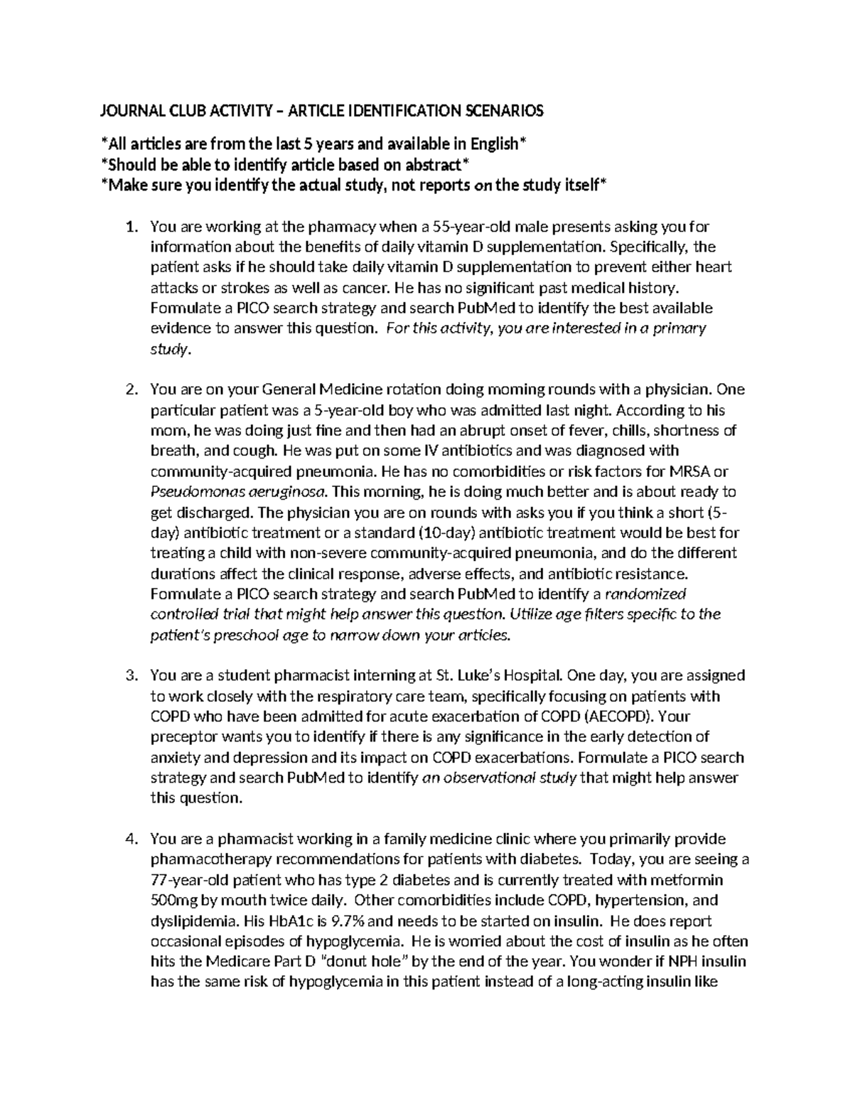 Article Identification Scenarios - JOURNAL CLUB ACTIVITY – ARTICLE ...