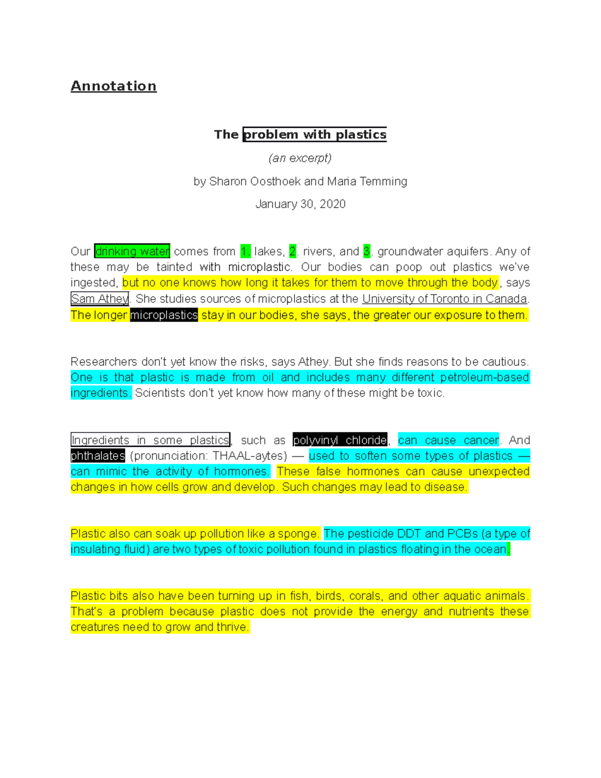 Quiz 1 - quiz 1 - Annotation The problem with plastics (an excerpt) by ...