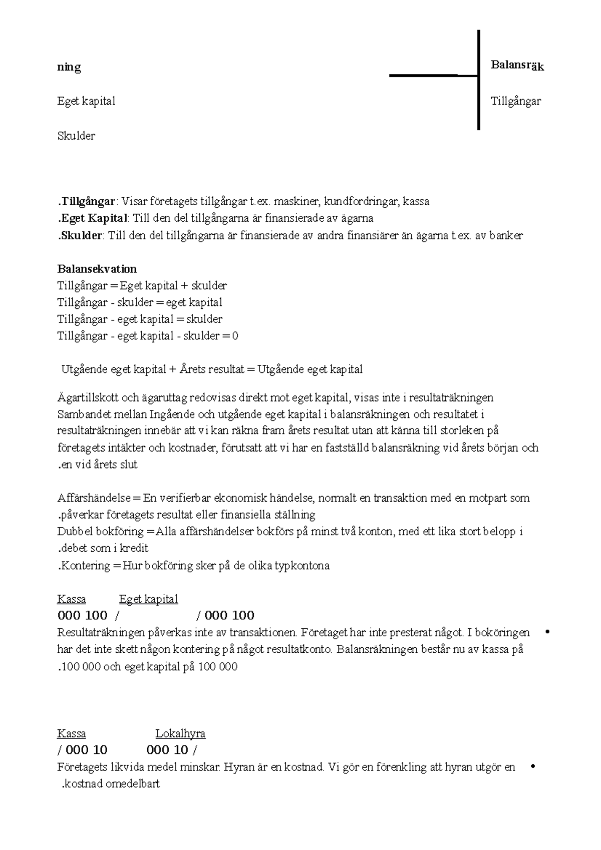 Grundläggande redovisning extra - ning Balansräk Eget kapital ...