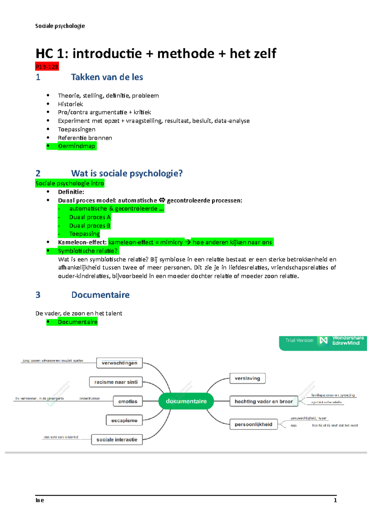 Sociale-psychologie-overzicht - HC 1: introductie + methode + het zelf ...