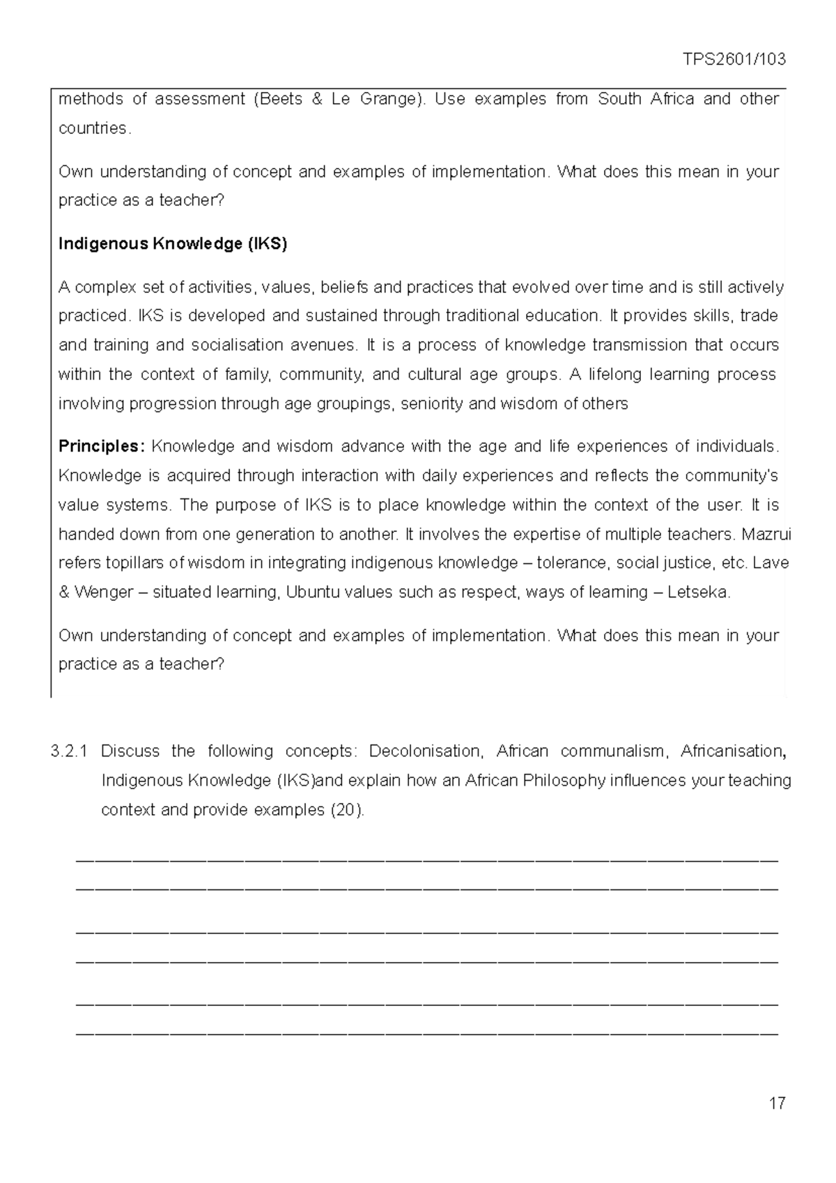 Tutorial-letter-103+ - TPS2601/ methods of assessment (Beets & Le ...