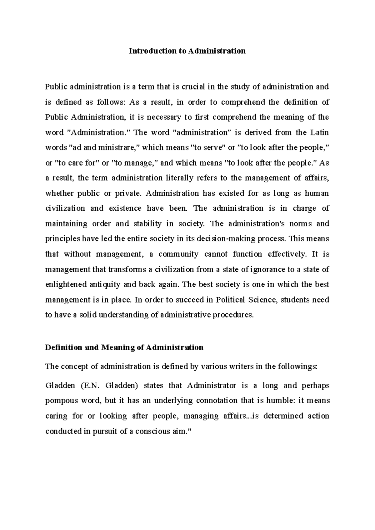 Introduction to Administration - Administrative Theory - Studocu