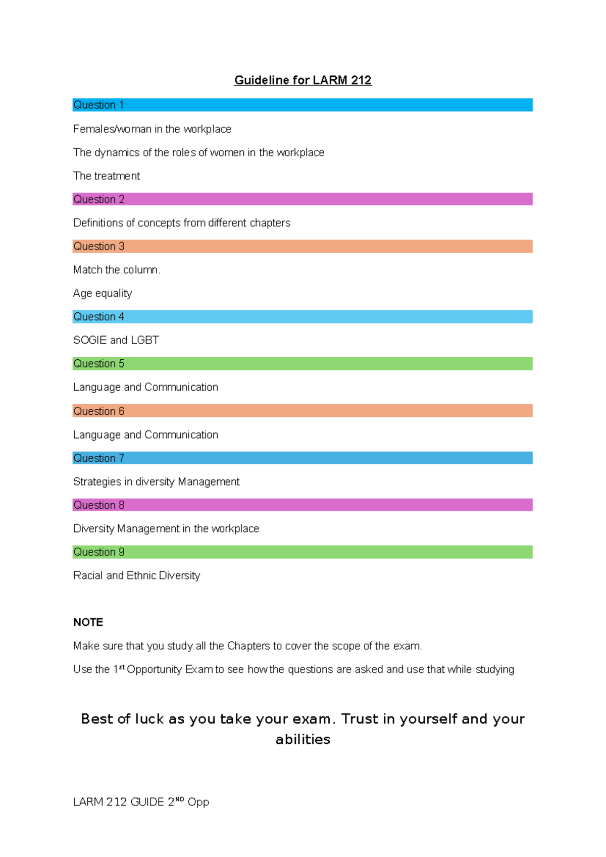 Guideline for LARM 212 - Guideline for LARM 212 Question 1 Females ...