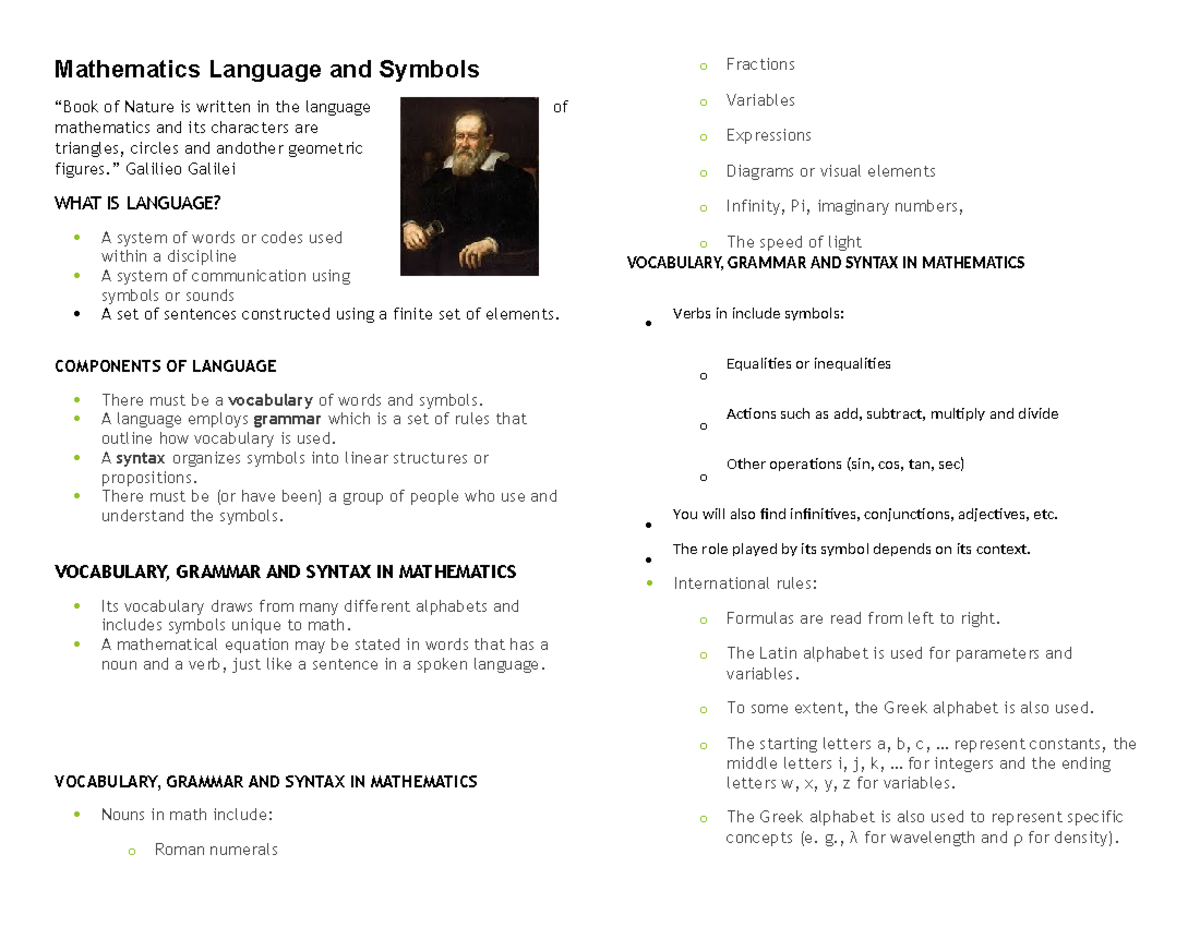 Mathematics Language and Symbols - Mathematics Language and Symbols ...