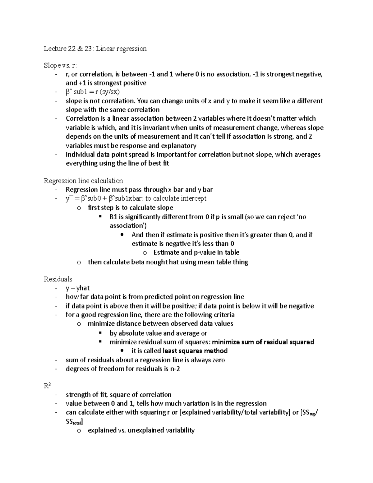 Lecture 22 Notes - Dr. Chen - linear regression - Lecture 22 23: Linear ...