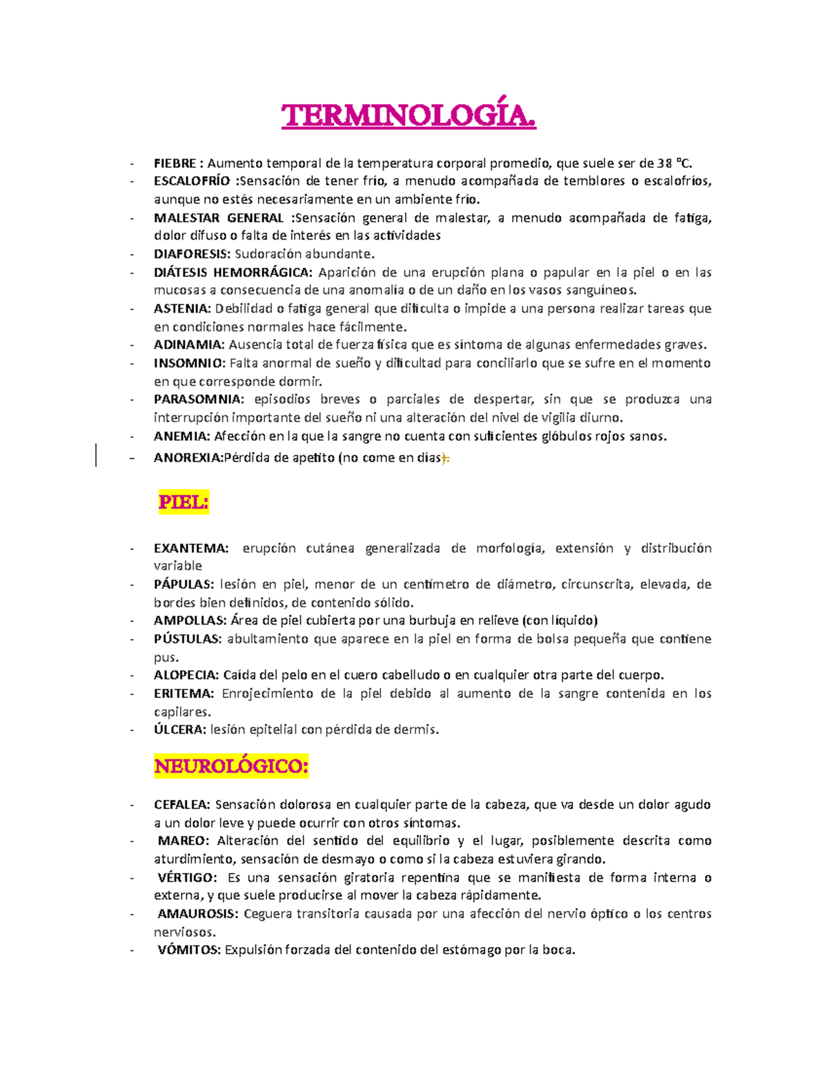 Terminología ENF - Enfermería - TERMINOLOGÍA. FIEBRE : Aumento temporal ...