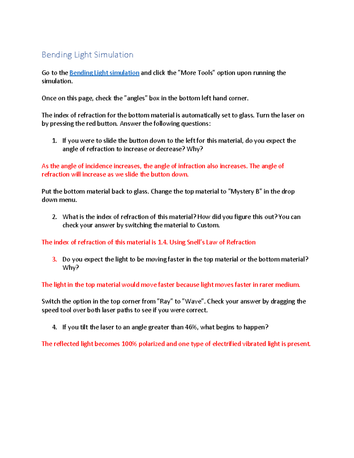 Bending Light Simulation - Once on this page, check the "angles" box in ...