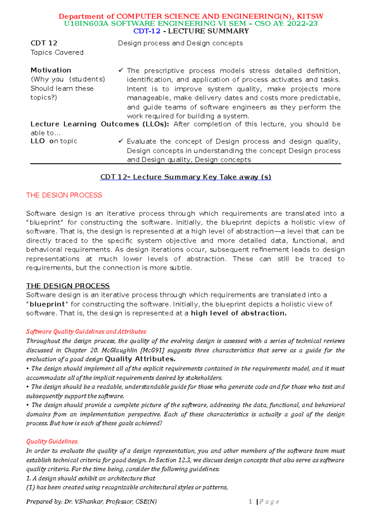 Design process and design concept - U18IN603A SOFTWARE ENGINEERING VI SEM – CSO AY: 2022- CDT-12 ...