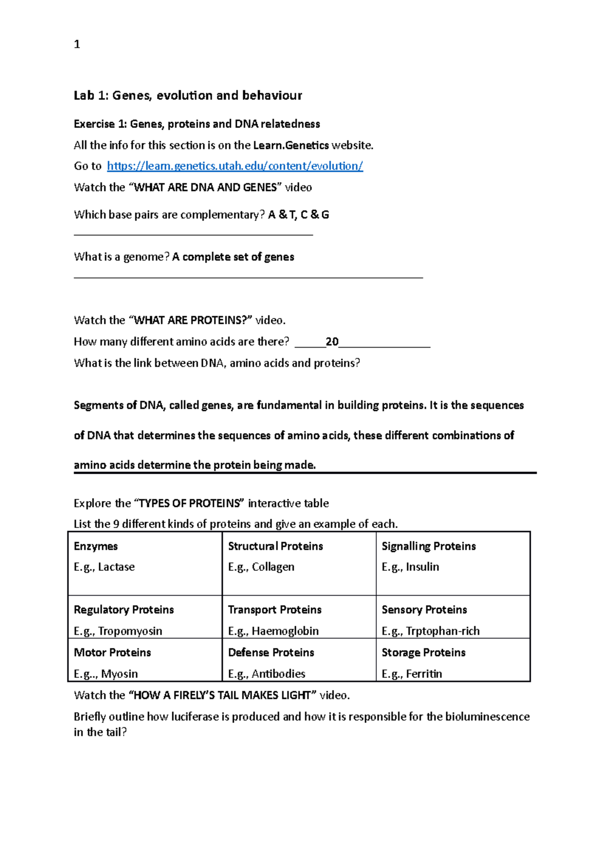 Lab 1 Genes, evolution and behaviour - Lab 1: Genes, evolution and ...