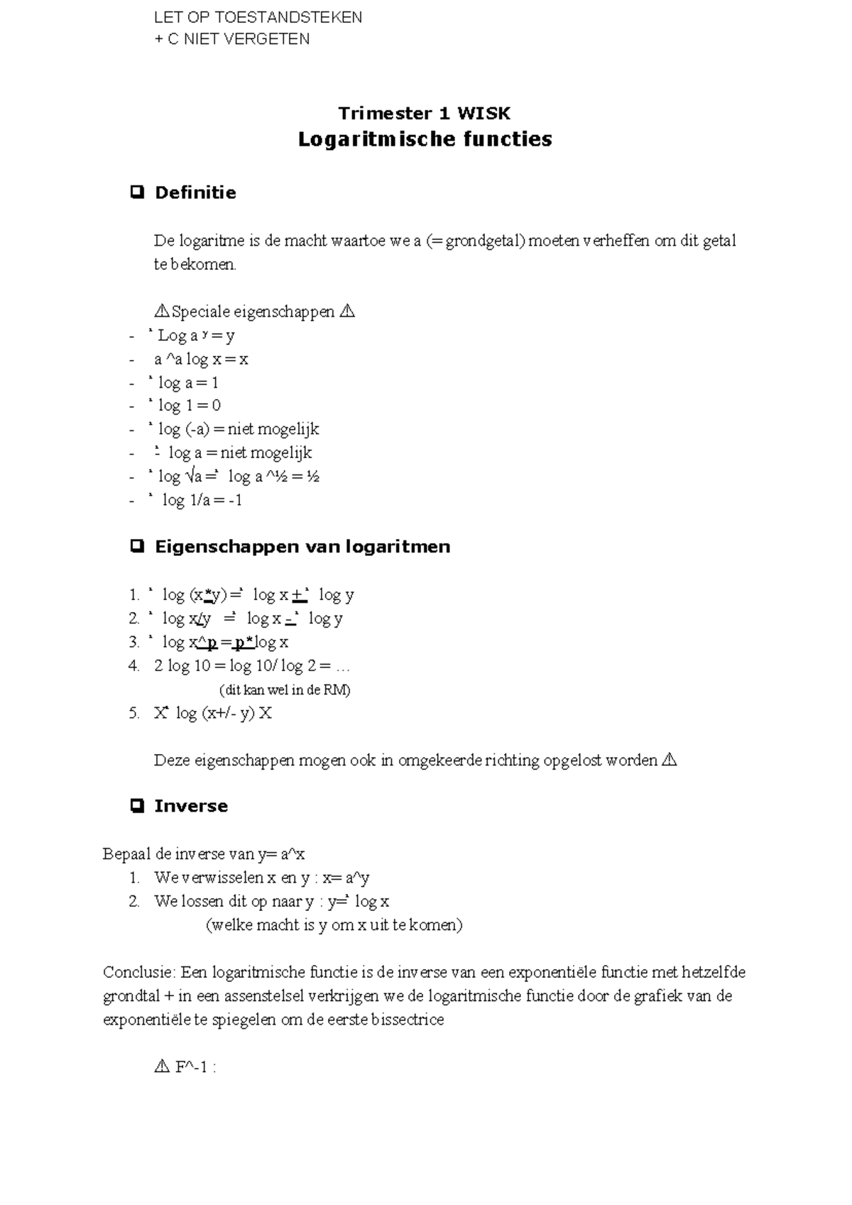 Wisk Logaritmische functie, bepaalde integraal, onbepaalde integraal ...
