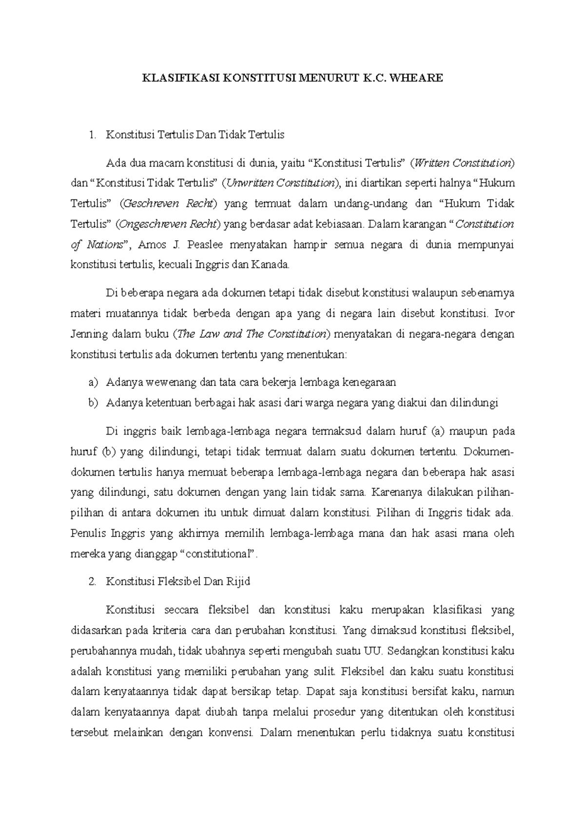 Klasifikasi Konstitusi Menurut K.C. Wheare - KLASIFIKASI KONSTITUSI ...