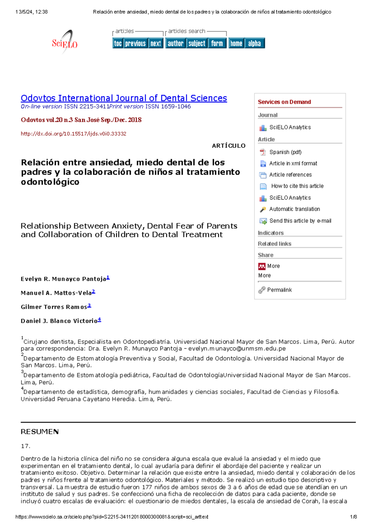 DOC5 - Services on Demand Journal SciELO Analytics Article Spanish (pdf) Article in xml format ...