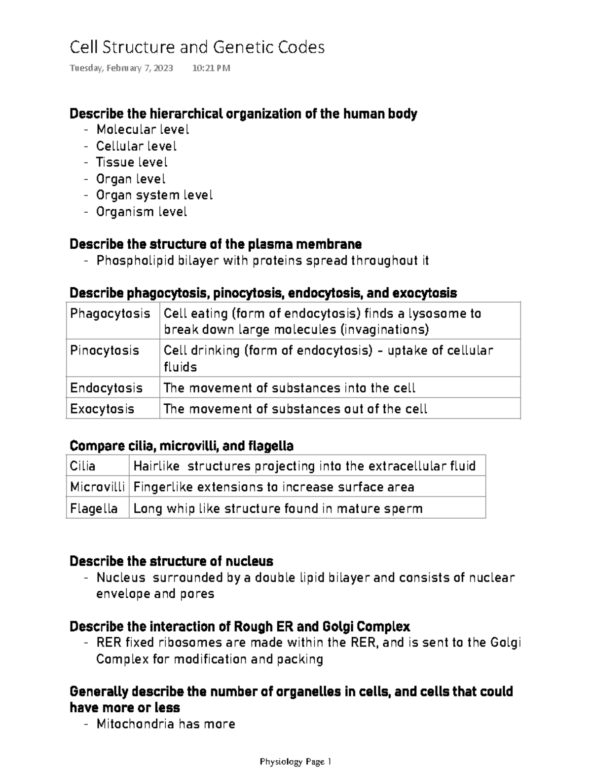 Cell Structure and Genetic Codes - Describe the hierarchical ...