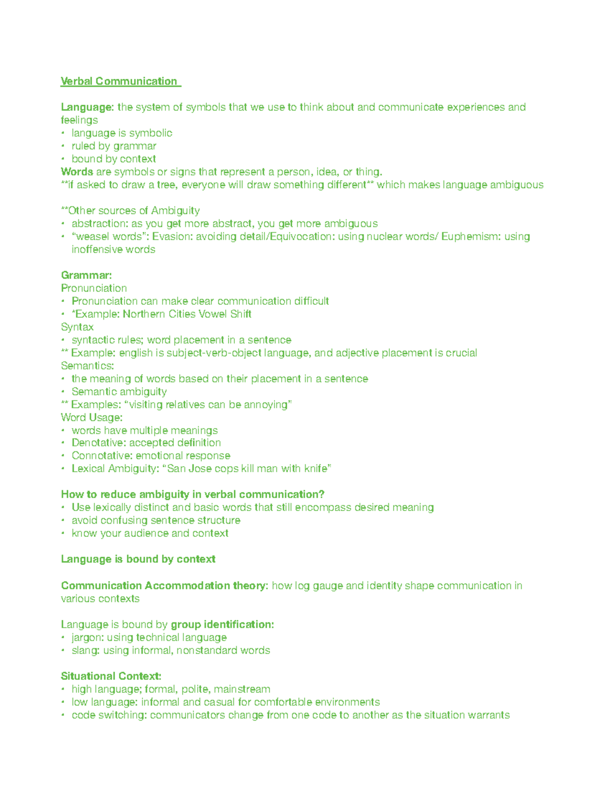 Lecture 4- Verbal Communication - Verbal Communication Language: the ...