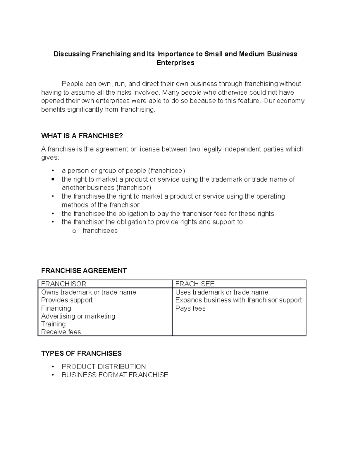 Franchising and It's Importance - Many people who otherwise could not ...