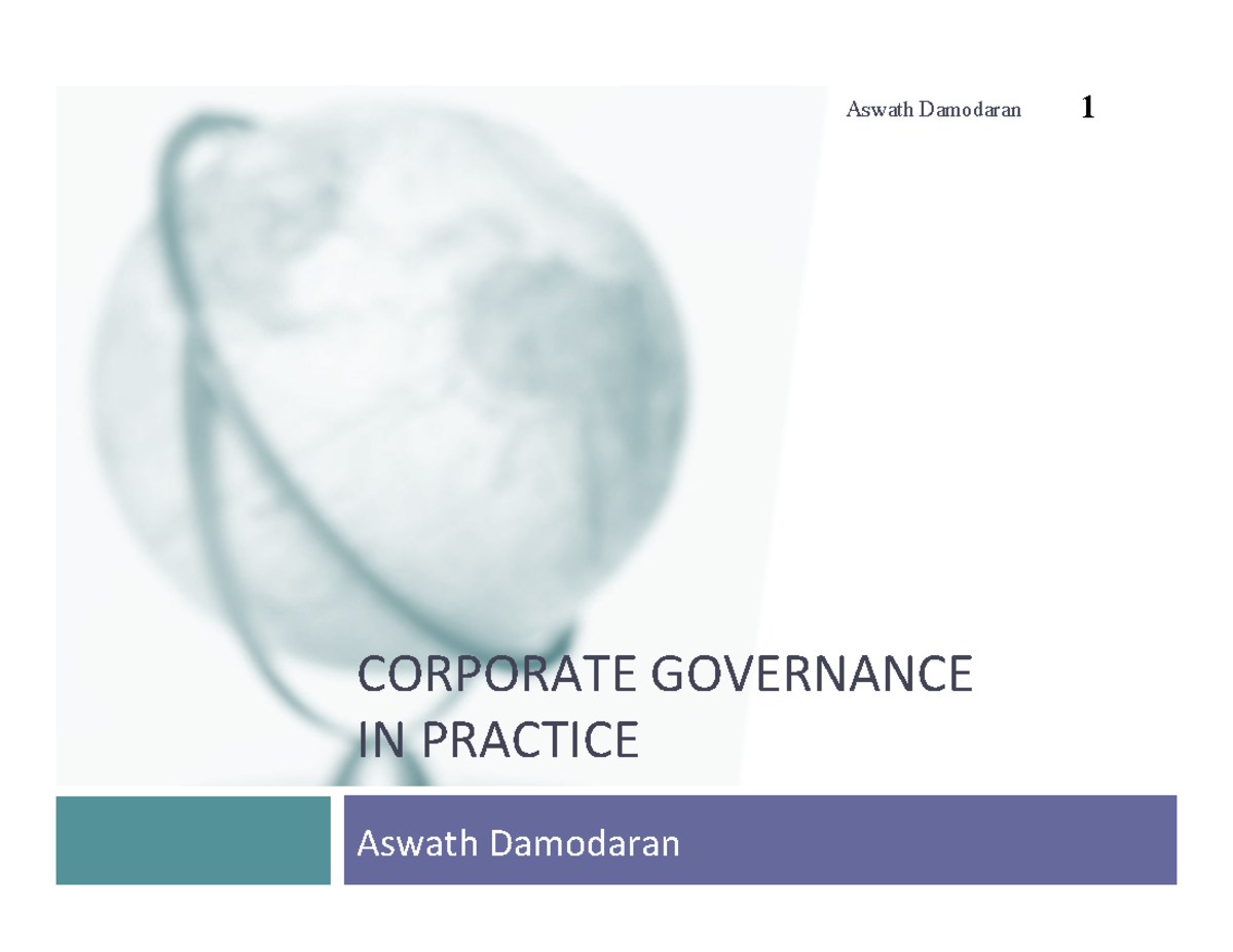 Slides on Corporate Governance IN Practice - CORPORATE GOVERNANCE IN ...