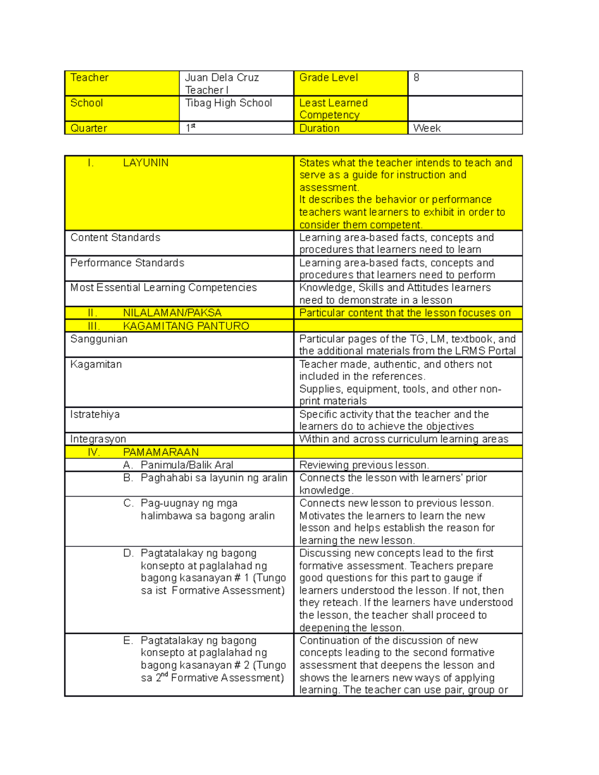 Lesson Exemplar Template 2 - Teacher Juan Dela Cruz Teacher I Grade ...