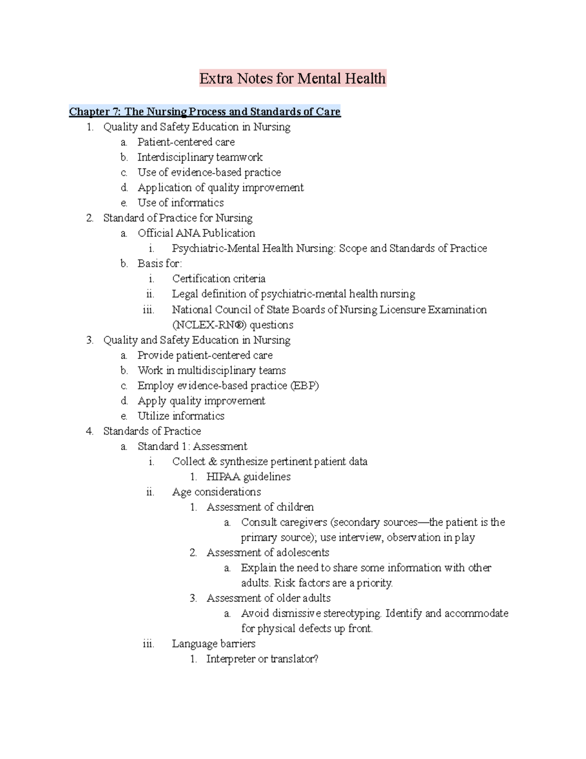 Mental Health Nursing Notes - Extra Notes for Mental Health Chapter 7 ...