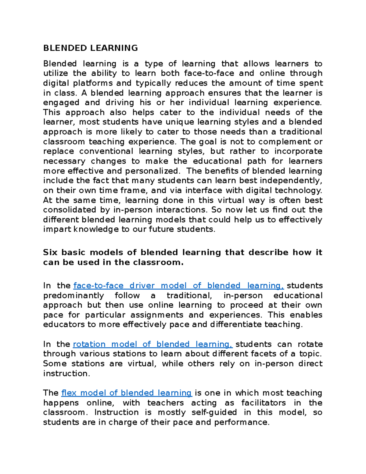 Blended- Learning - For Education students in the k-12 curriculum ...