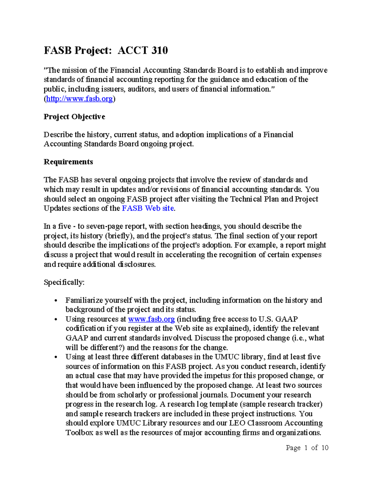 310 FASB Project - fasb report info - FASB Project: ACCT 310 "The ...