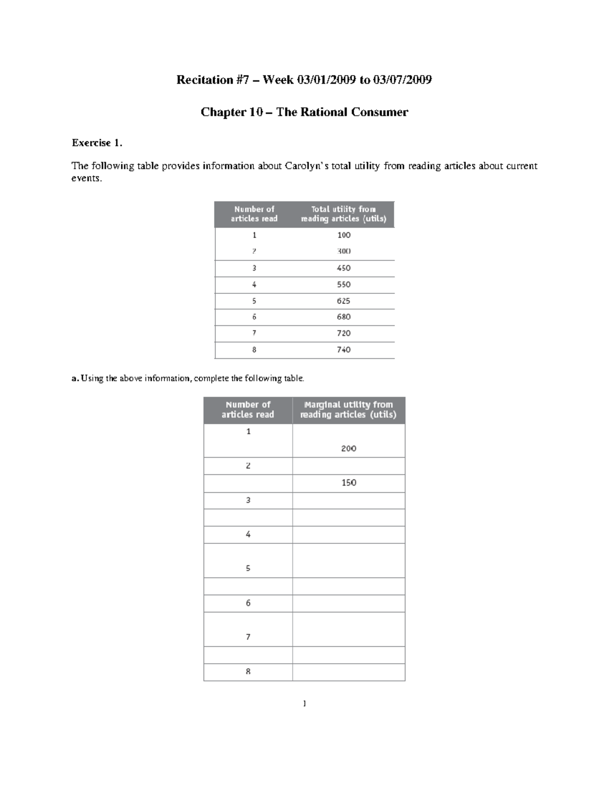 Recitation 7 econs 101 spring 2009 - Recitation #7 – Week 03/01/2009 to 03/07/ Chapter 10 – The ...