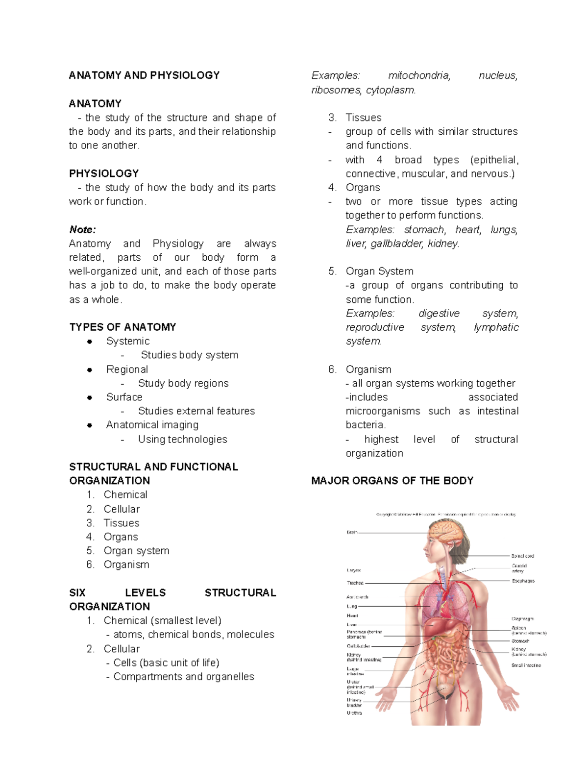 M1-Anaphy Lec - 1st Semester - ANATOMY AND PHYSIOLOGY ANATOMY the study ...