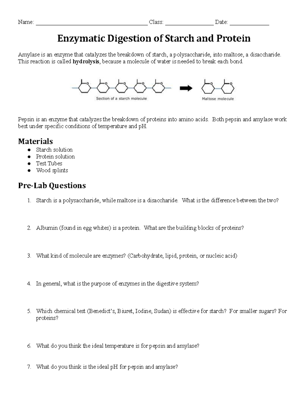 Amylase and Pepsin Lab - biology lecture notes 2021/2022 MSU - Name ...