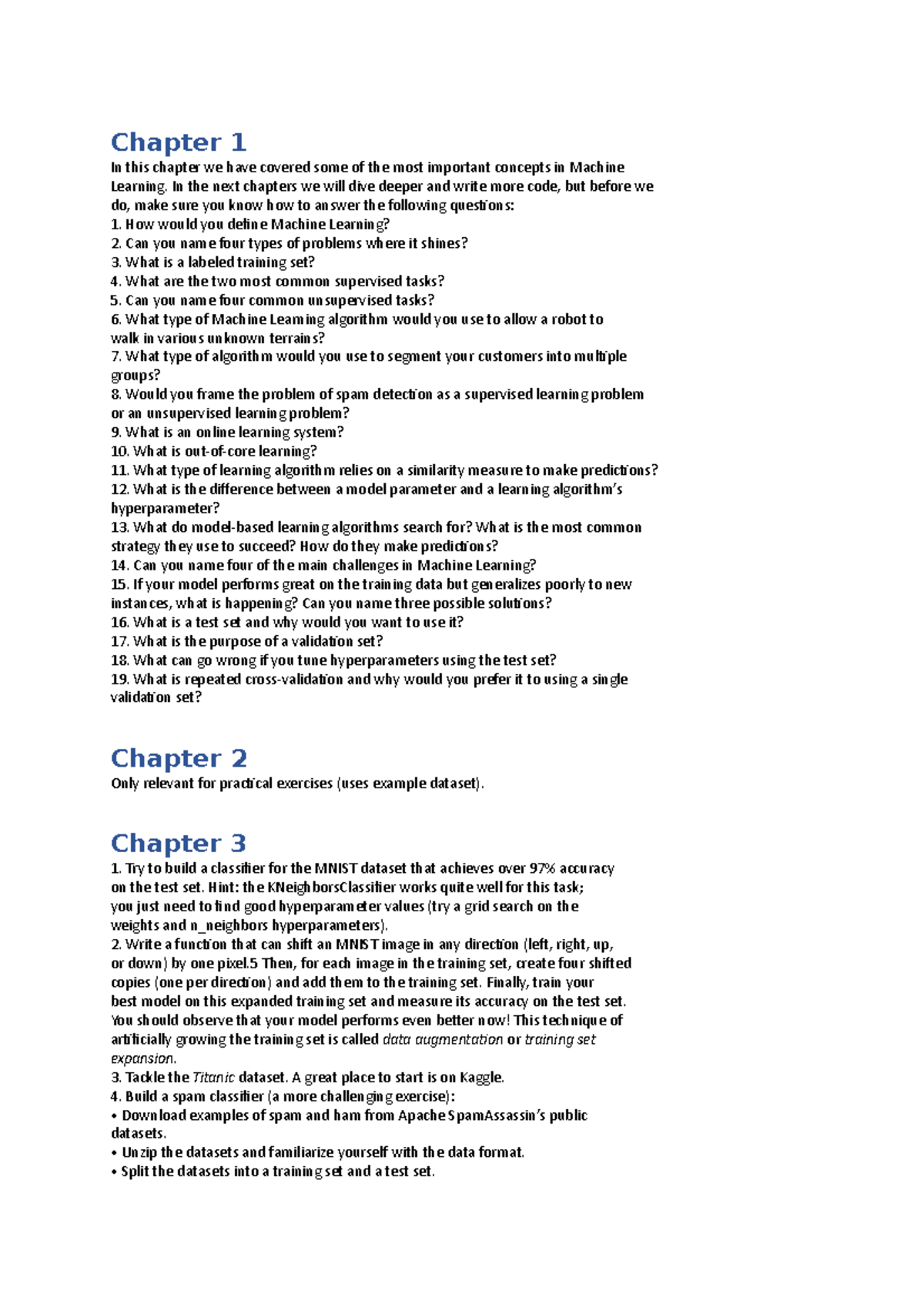 Book Questions Machine Learning - Chapter 1 In this chapter we have ...