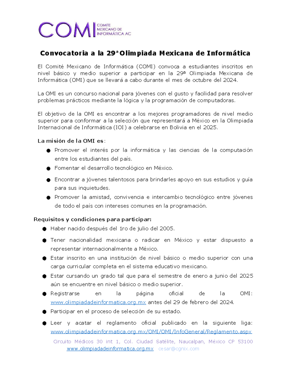 Convocatoria OMI 2024 - ghfghfg - Convocatoria a la 29 a Olimpiada ...