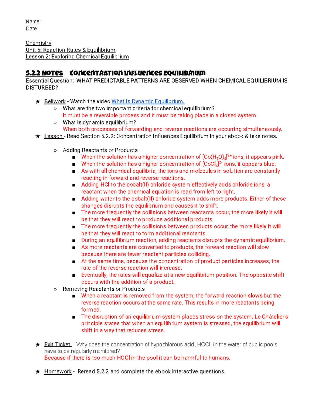 5.2.2 Notes - Name: Date: Chemistry Unit 5: Reaction Rates ...