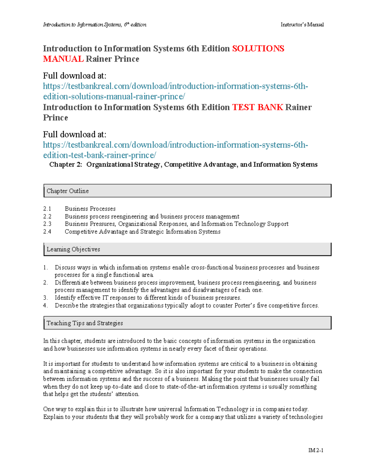 Introduction To Information Systems 6th Edition Solutions Manual Rainer Prince Introduction To