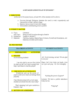 A Detailed Lesson PLAN FOR Grade 7 - A DETAILED LESSON PLAN IN GRADE 7 ...