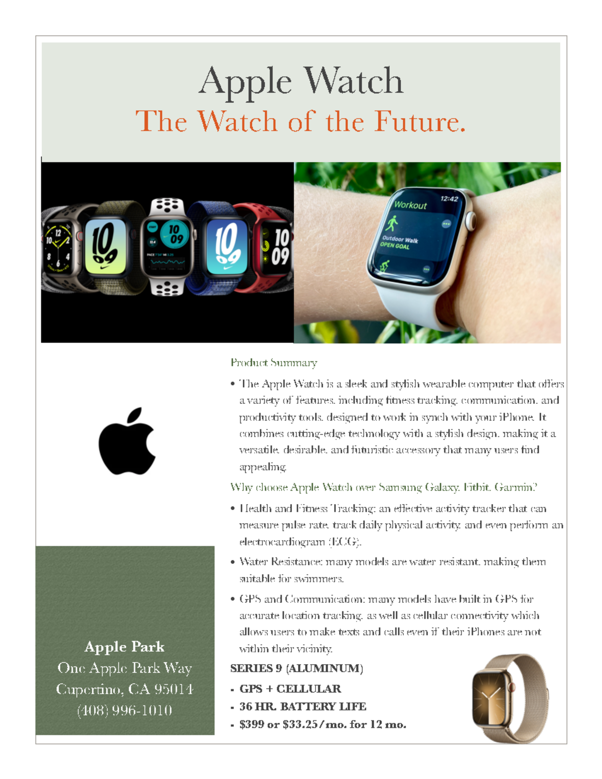 COM2020 One Pager - Product Summary • The Apple Watch is a sleek and ...