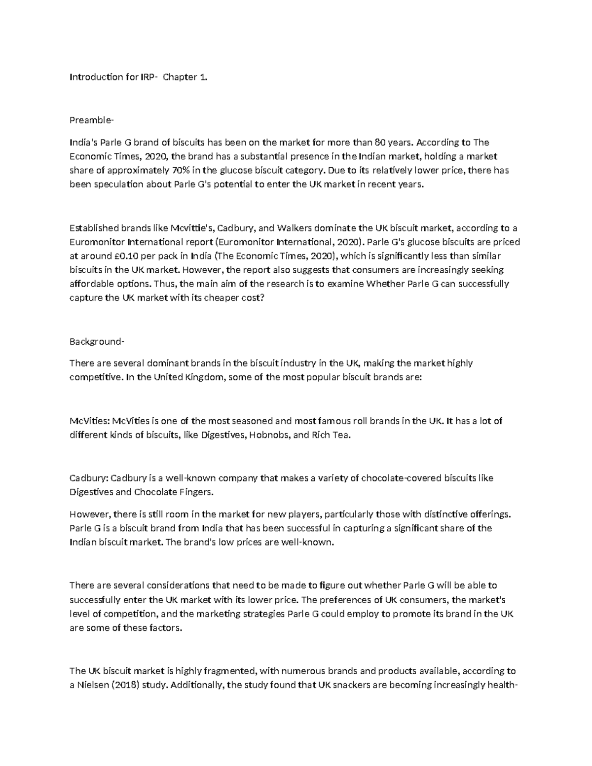 AK Intro FOR IRP - Introduction for IRP- Chapter 1. Preamble- India's Parle G brand of biscuits ...
