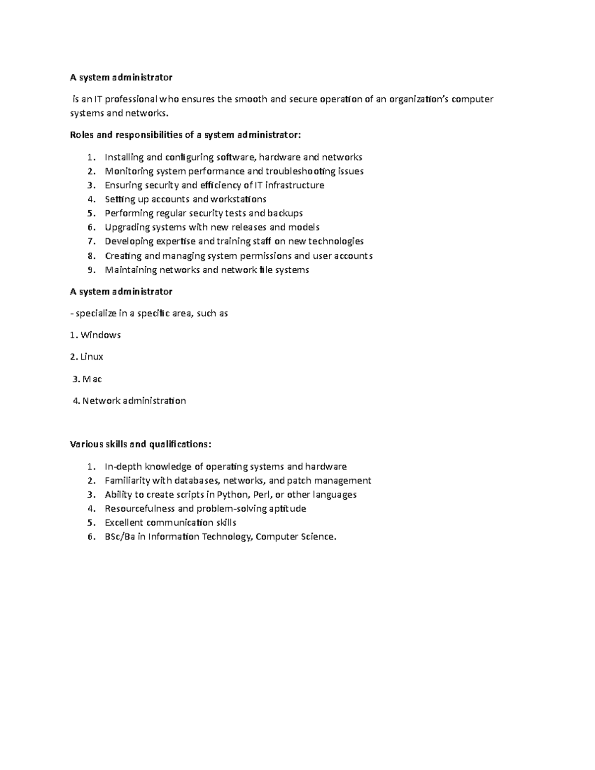 Roles-and-responsibilities - A system administrator is an IT ...