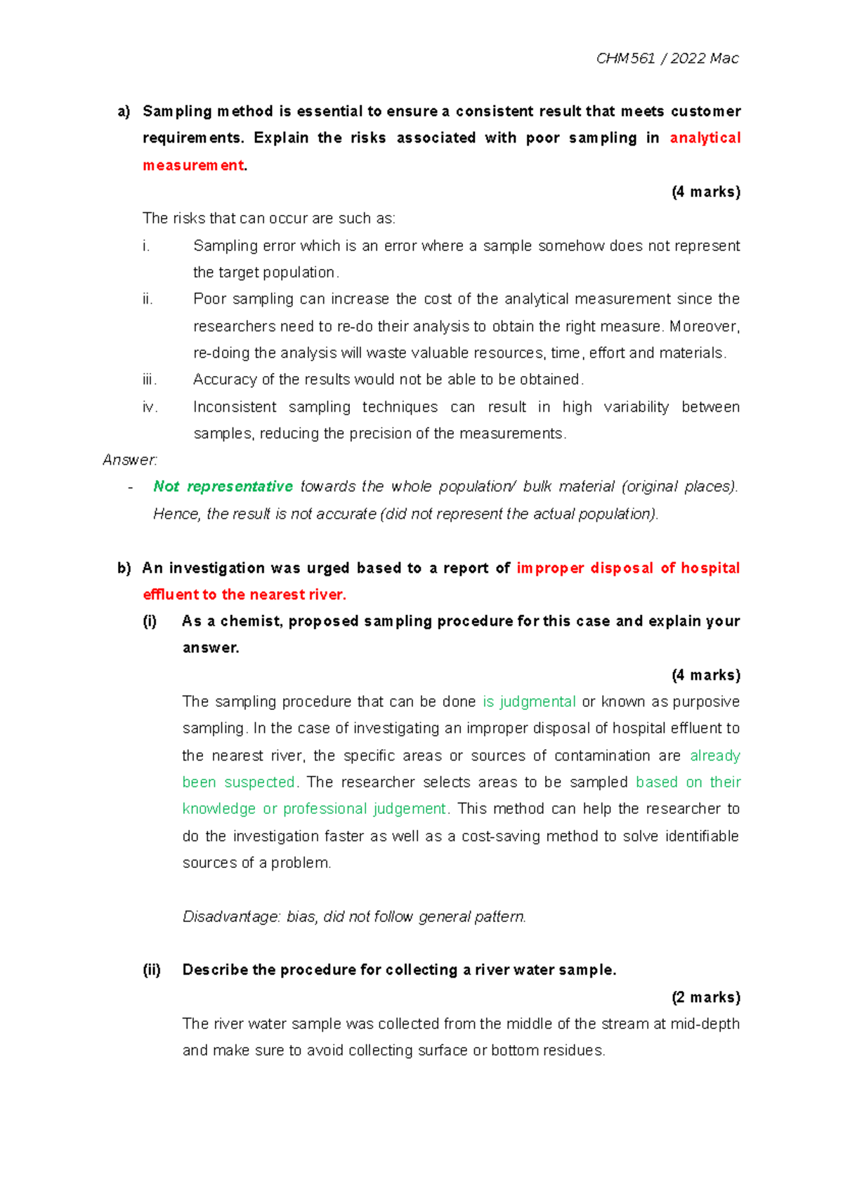 Exercise on sampling - Chapter 2. - CHM561 / 2022 Mac a) Sampling ...