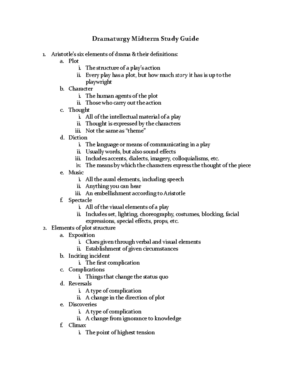 Midterm Study Guide - Summary Introduction to Dramaturgy - Dramaturgy ...