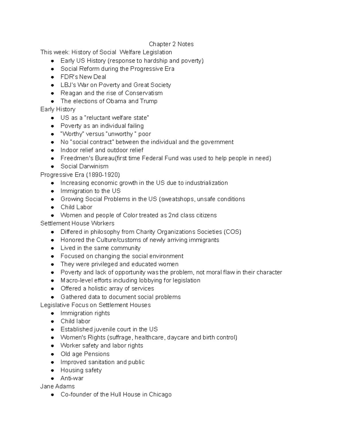 Chapter 2 Notes - Chapter 2 Notes This week: History of Social Welfare ...