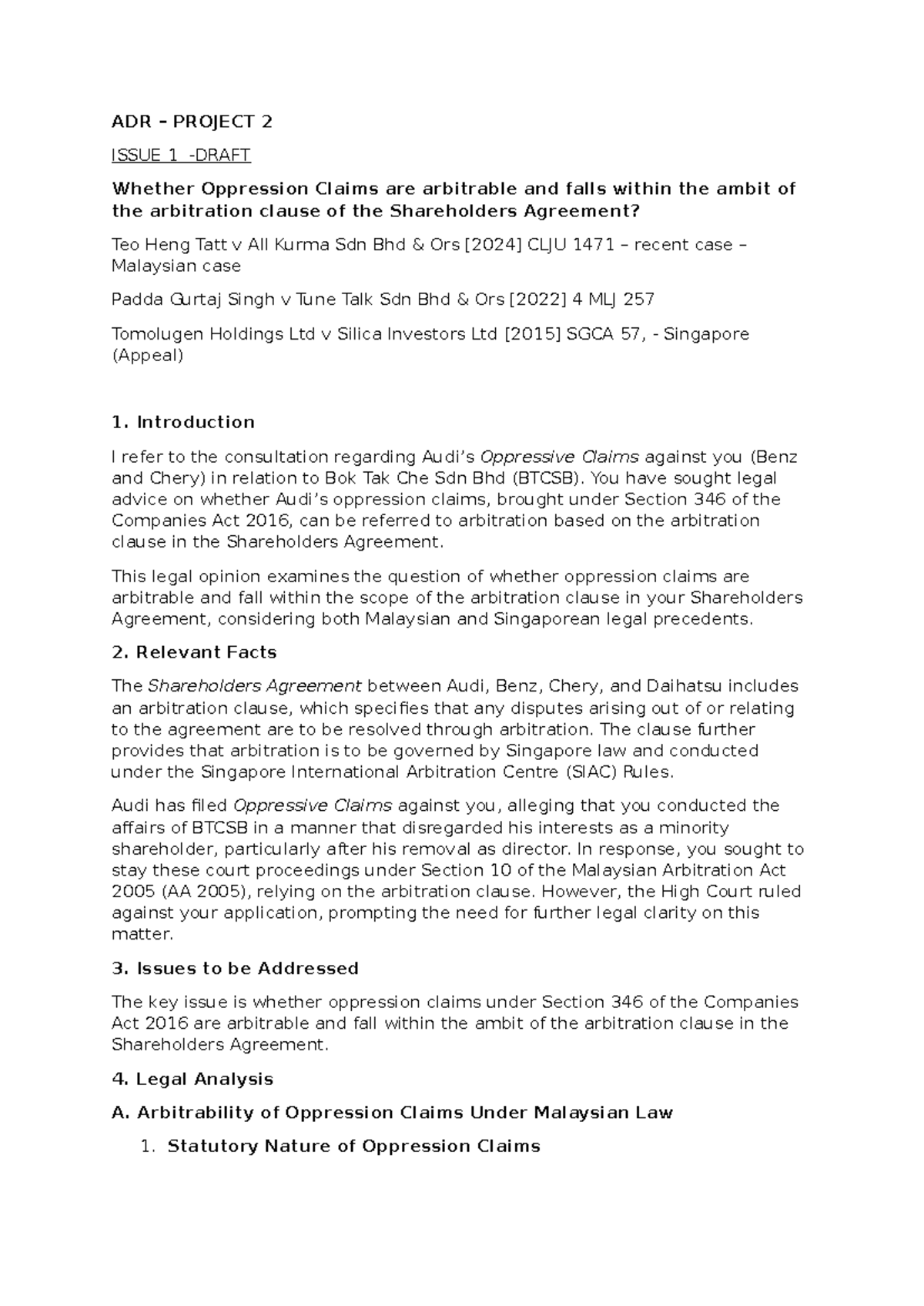 ADR Project 2 - Draft - ADR – PROJECT 2 ISSUE 1 -DRAFT Whether ...