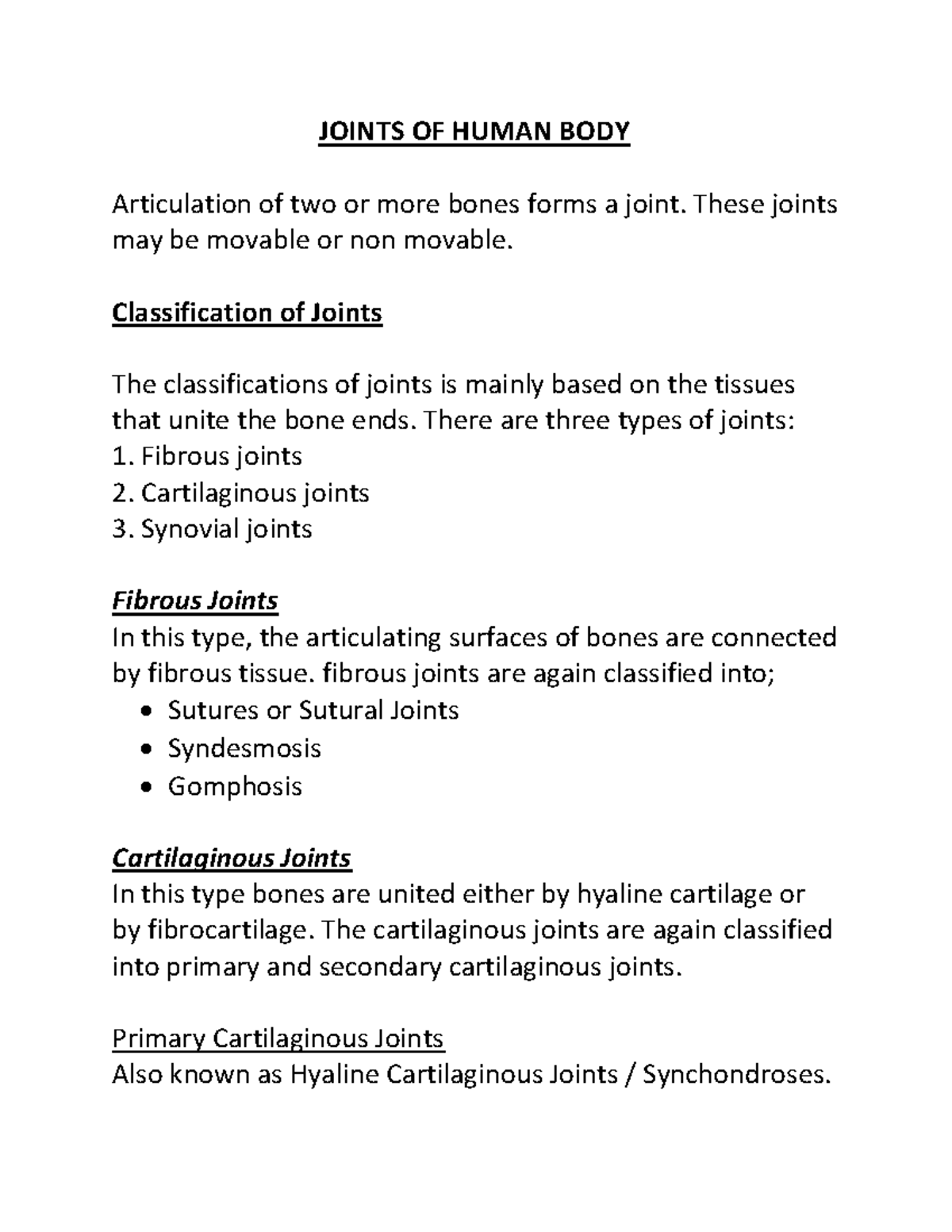 Joints OF Human BODY - This study material is for nursing students to ...