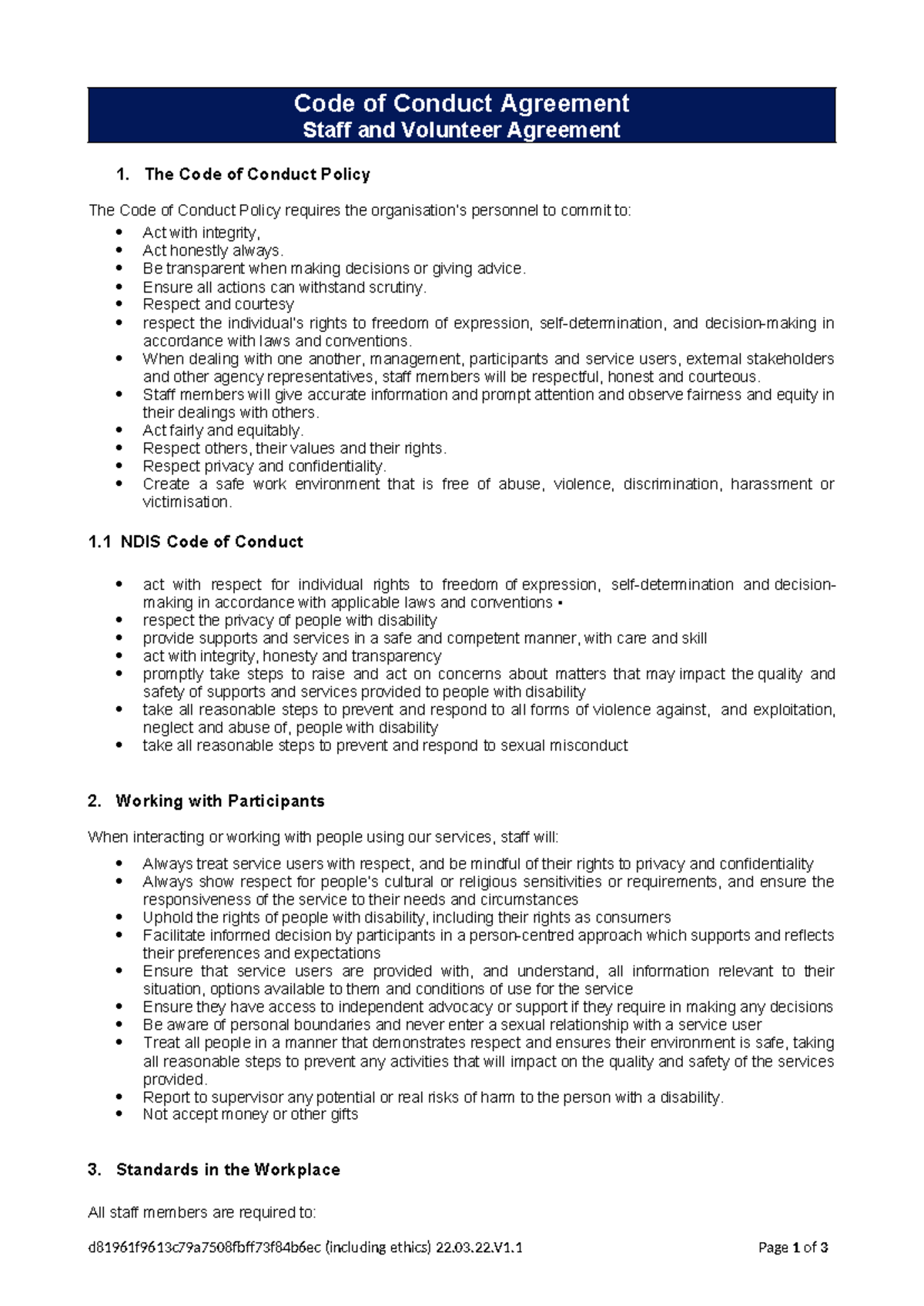 Code of Conduct Agreement including ethics 22.03.22 - Code of Conduct ...